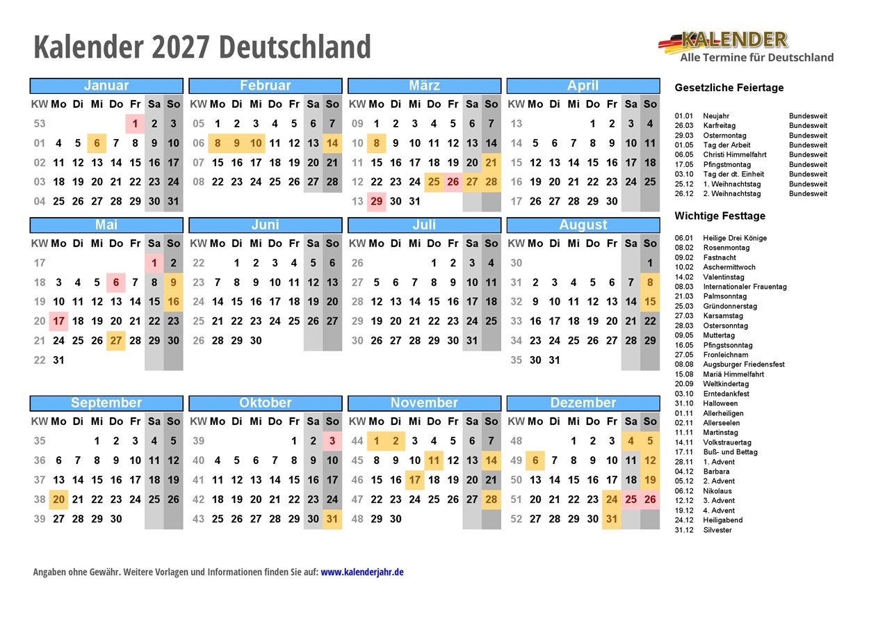 Kalender 2027 PDF Und JPG Im DIN A4 Querformat Fertig Zum Ausdruck Alle Kalender 2027 PDF Und JPG Im DIN A4 Querformat Fertig Zum Ausdruck Alle